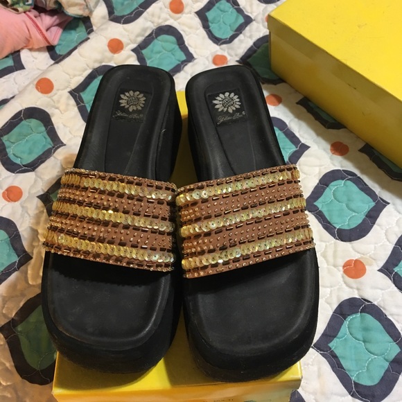 Yellow Box | Shoes | Yellow Box Wedge Slides Sequins | Poshmark
